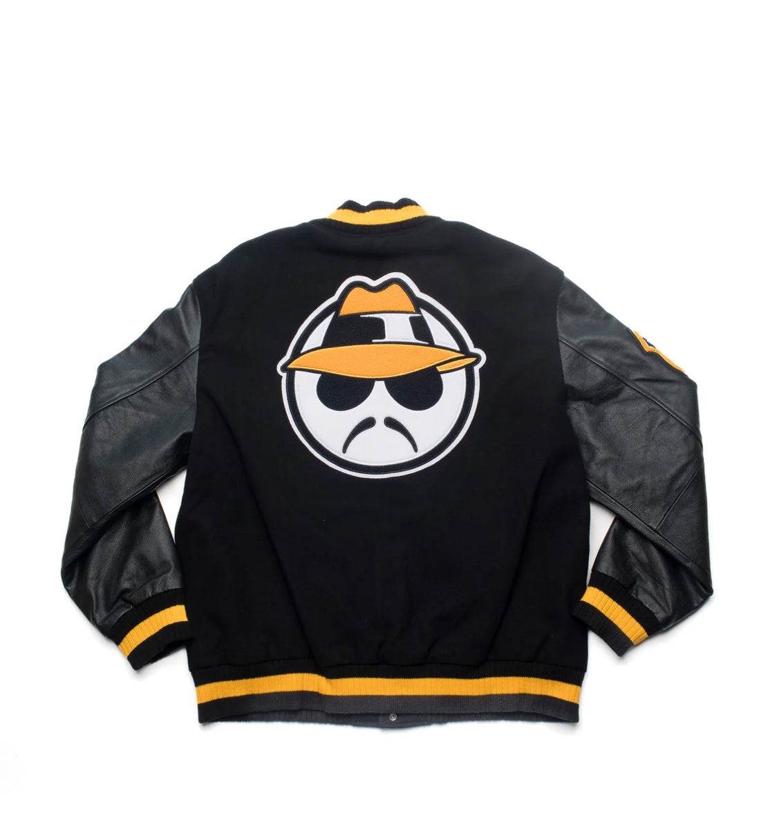 Leather Sleeve Varsity Jacket -Black/Gold Wool | Chicano Spot