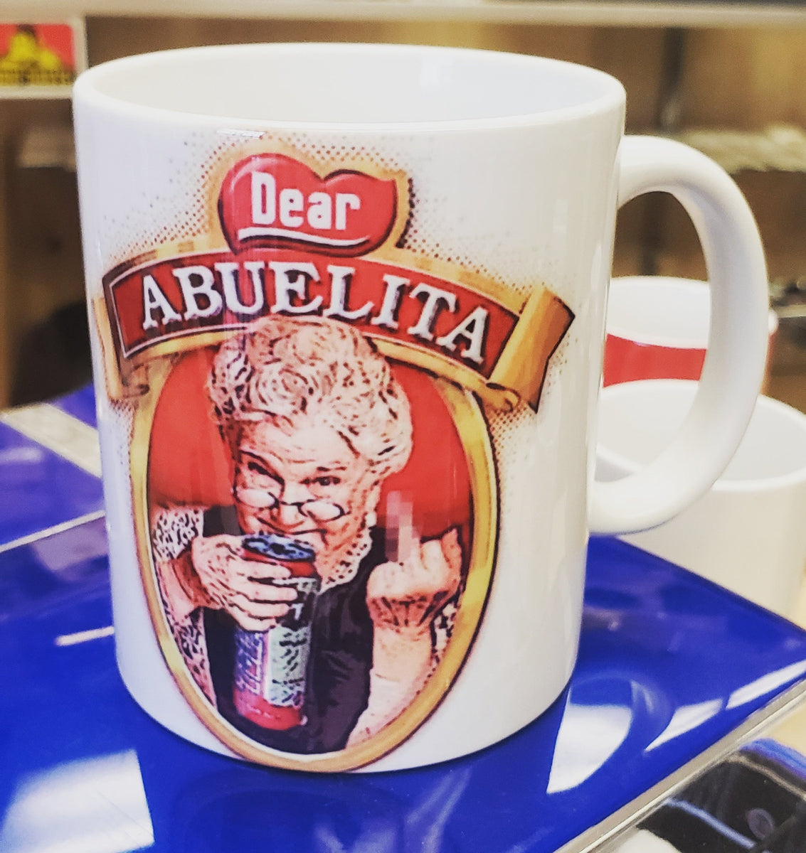 Abuelita Tecate Coffee Mug 11oz. on white mug | Chicano Spot Clothing